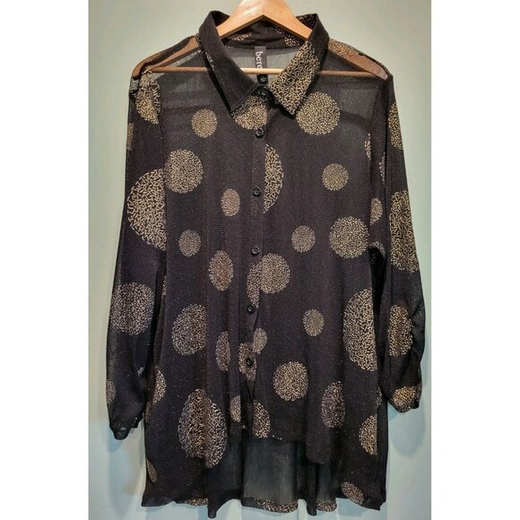 berek | Tops | Berek Black Sheer 3d Gold Circle Print Artsy Long Sleeve ...
